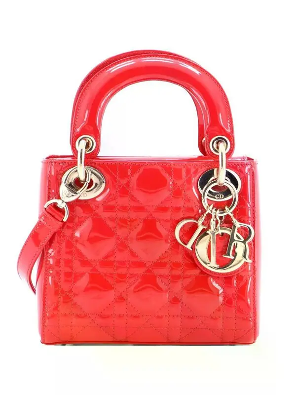 Dior Lady Mini Satchel Cannage Quilt Patent - Red