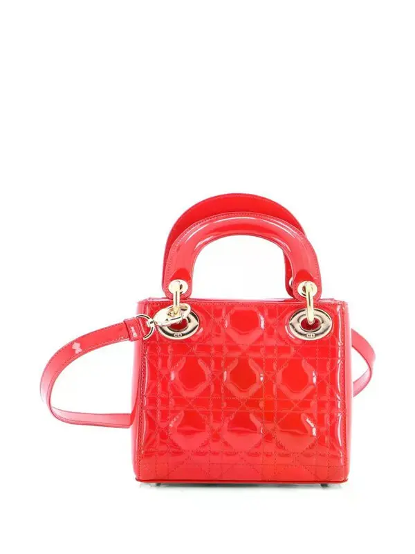 Dior Lady Mini Satchel Cannage Quilt Patent - Red