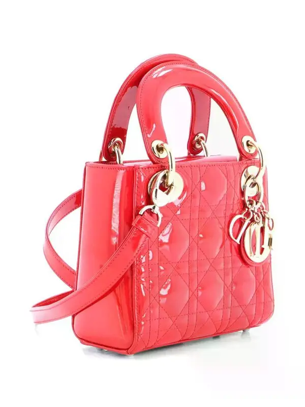 Dior Lady Mini Satchel Cannage Quilt Patent - Red