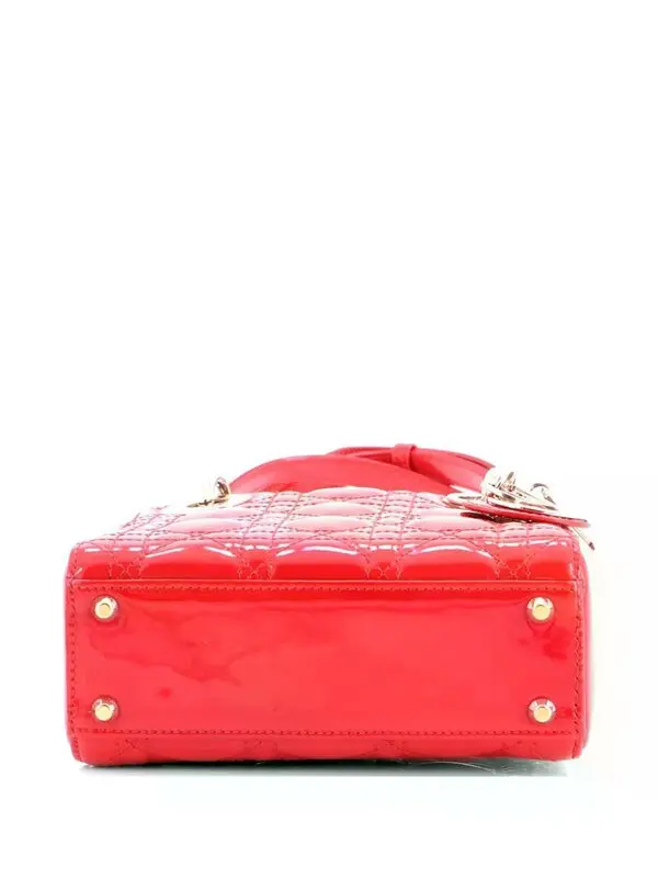 Dior Lady Mini Satchel Cannage Quilt Patent - Red