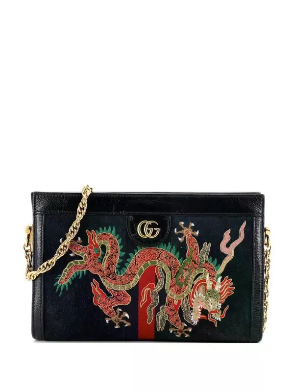 Gucci Ophidia Chain Embroidered Shoulder Bag - Blue