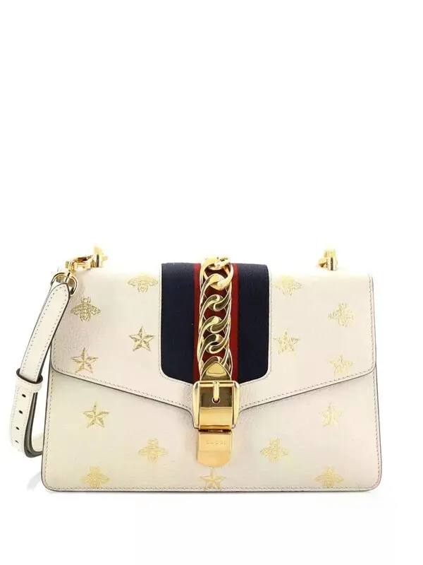 Gucci Sylvie Printed Leather Small Shoulder Bag - White