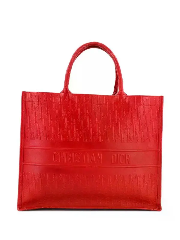 Dior Oblique Embossed Calfskin Large Tote Bag - Red