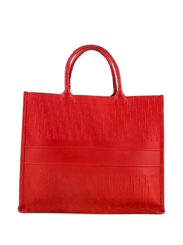 Dior Oblique Embossed Calfskin Large Tote Bag - Red