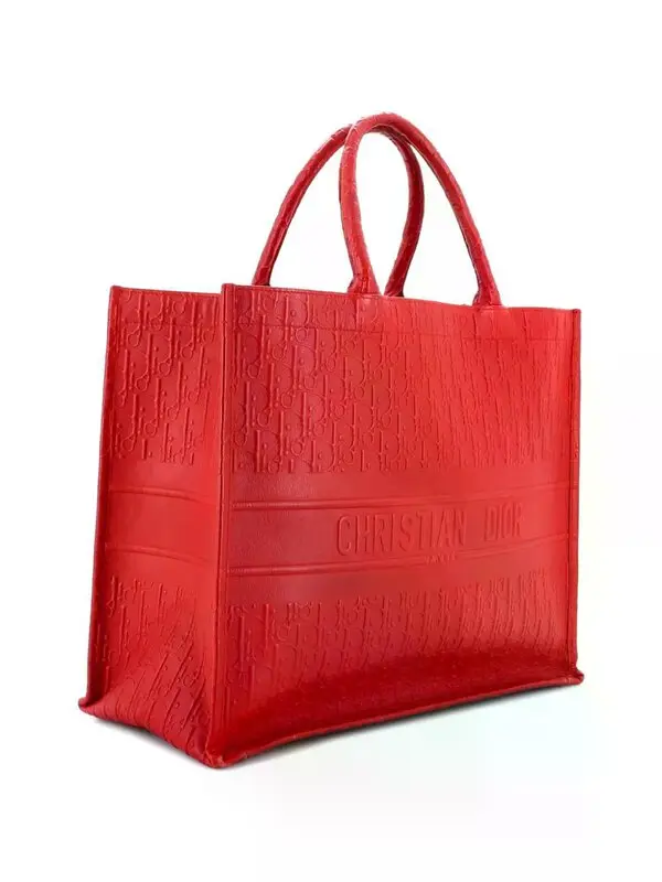 Dior Oblique Embossed Calfskin Large Tote Bag - Red