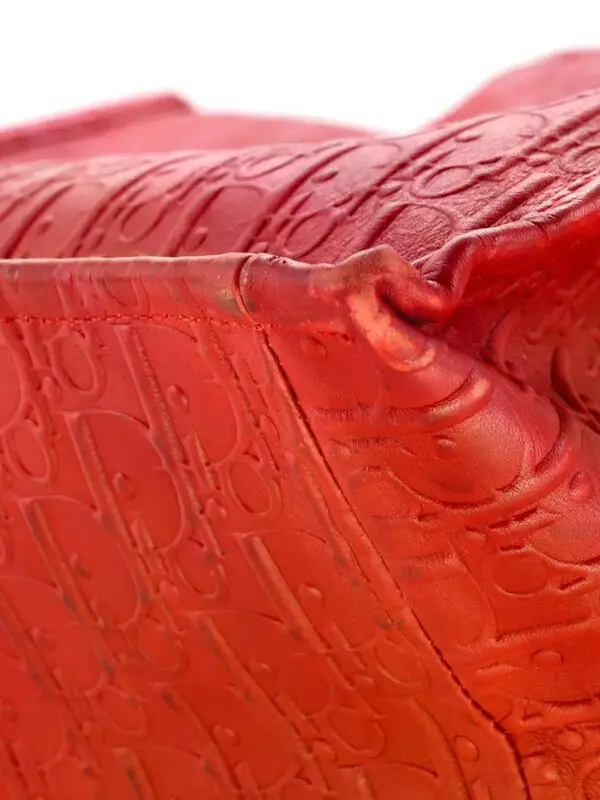 Dior Oblique Embossed Calfskin Large Tote Bag - Red