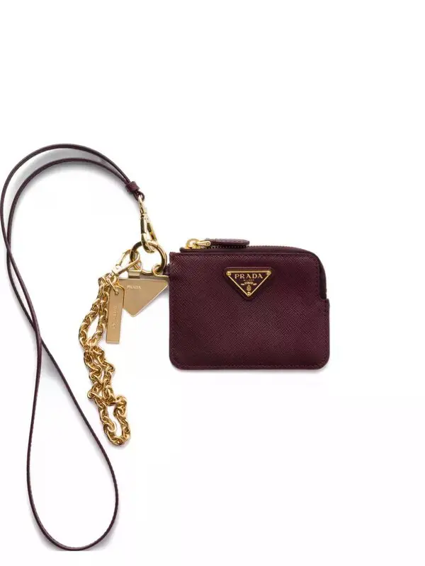 Prada Saffiano Leather Card Holder With Shoulder Strap - Purple