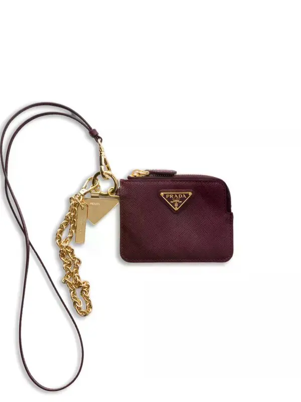 Prada Saffiano Leather Card Holder With Shoulder Strap - Purple