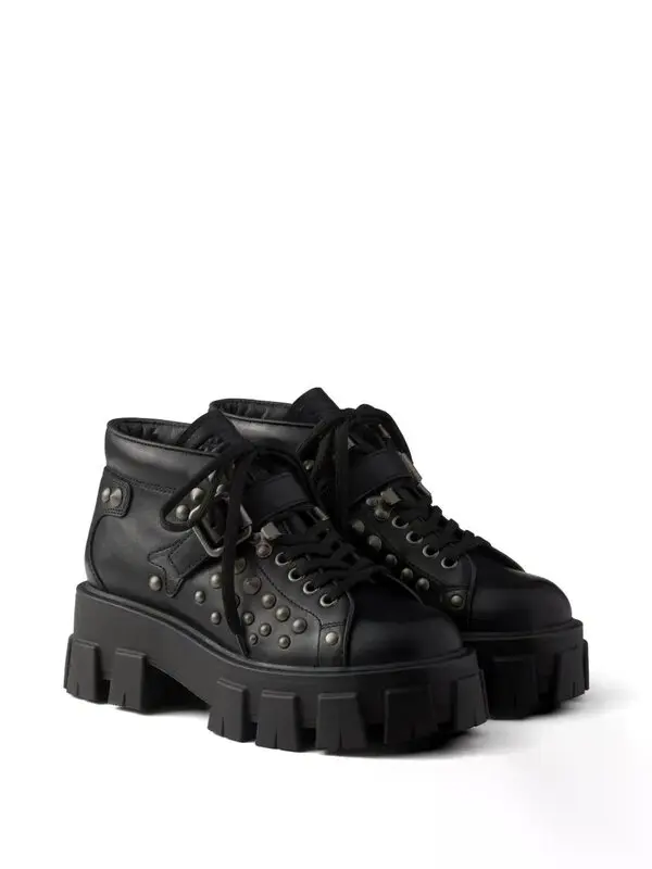 Prada Monolith Studded Leather Booties