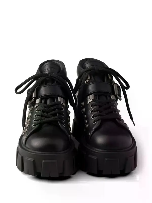 Prada Monolith Studded Leather Booties
