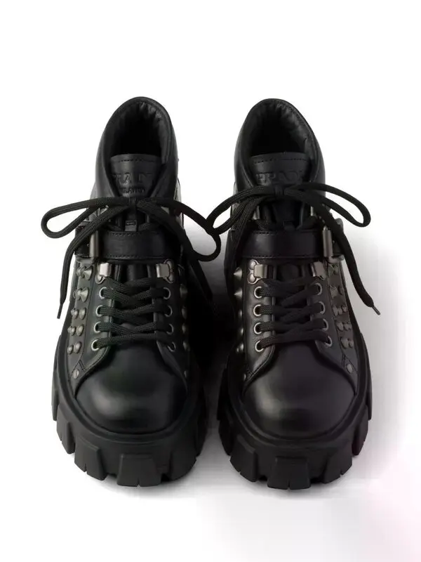 Prada Monolith Studded Leather Booties