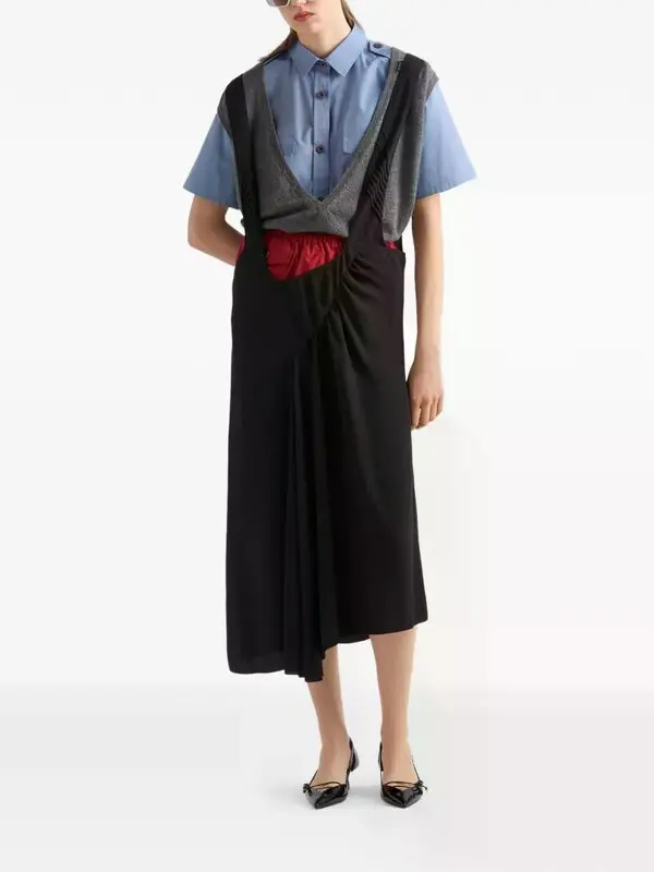 Prada Satin Sablé Midi Dress With Suspenders