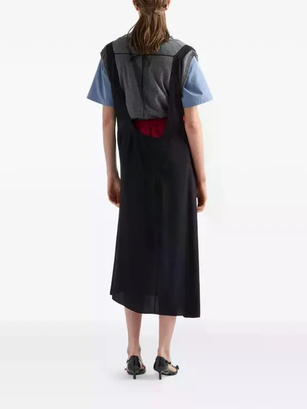 Prada Satin Sablé Midi Dress With Suspenders