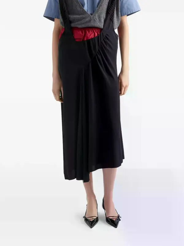 Prada Satin Sablé Midi Dress With Suspenders