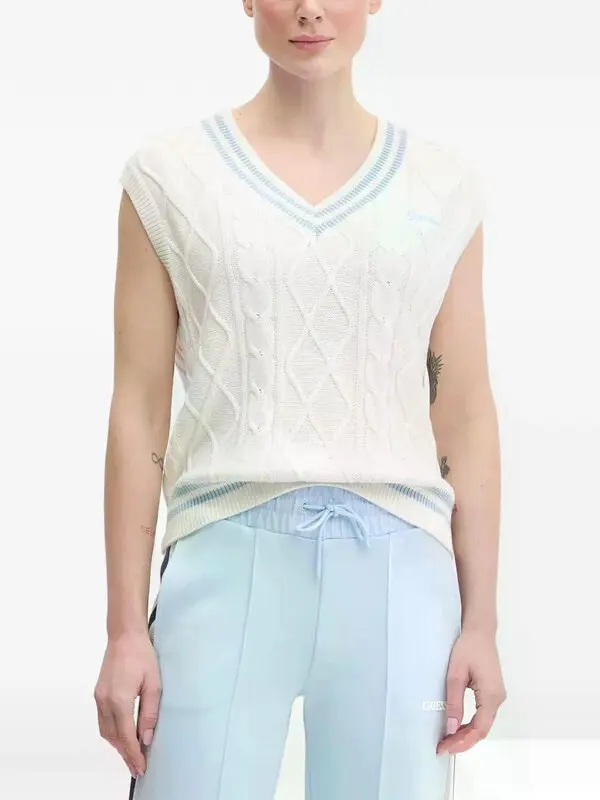 Guess Cable-knit Vest With Striped Trim - White