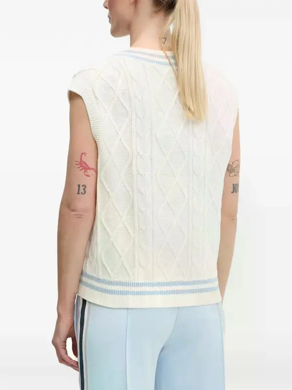 Guess Cable-knit Vest With Striped Trim - White