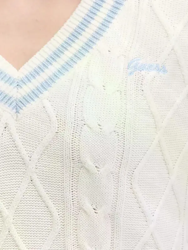 Guess Cable-knit Vest With Striped Trim - White
