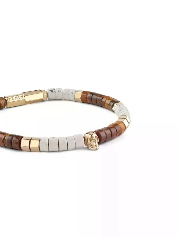 Philipp Plein Beaded Bracelet With Skull Charm - Gold