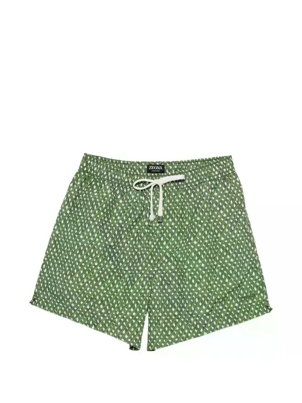 Zegna Geometric-print Swim Shorts - Green
