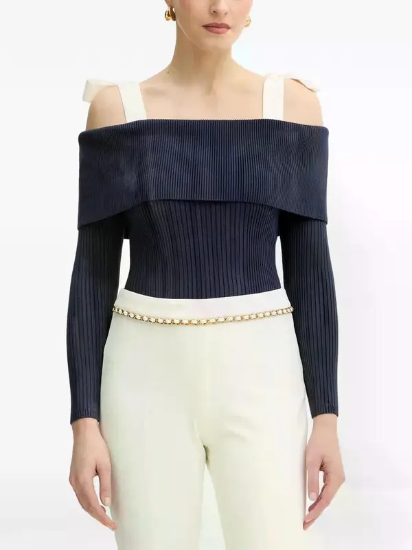 Guess Ribbed Off-the-shoulder Bow Sweater