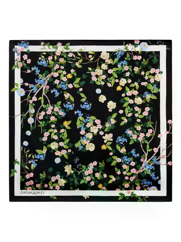 Cynthia Rowley Bloom Floral-print Silk Scarf - Black