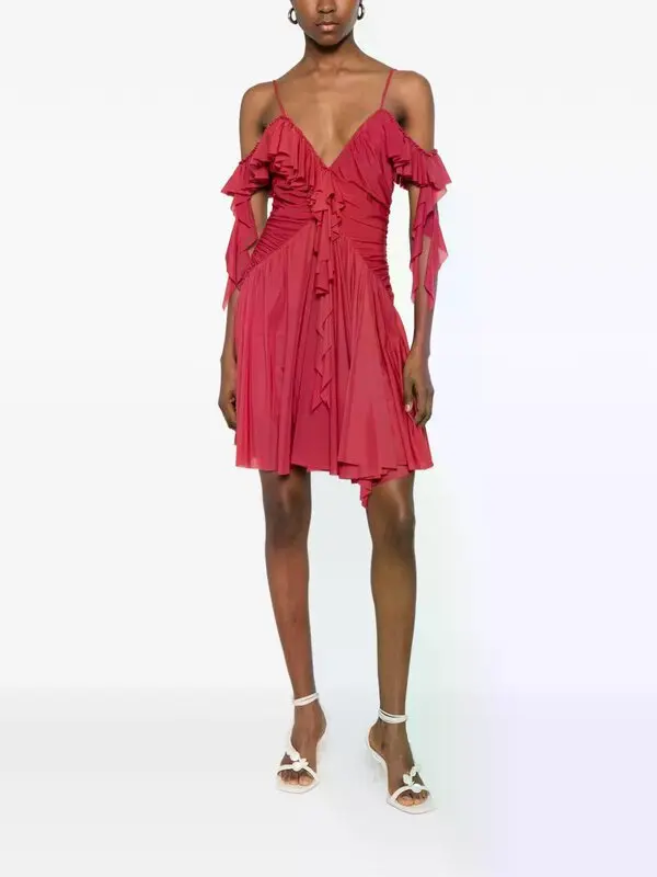ANIYE BY Ruffled V-neck Mini Dress - Red