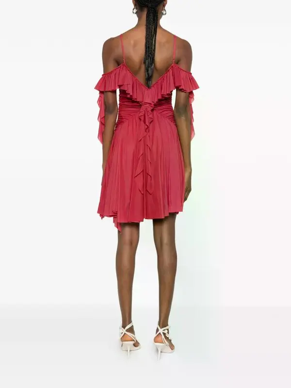 ANIYE BY Ruffled V-neck Mini Dress - Red