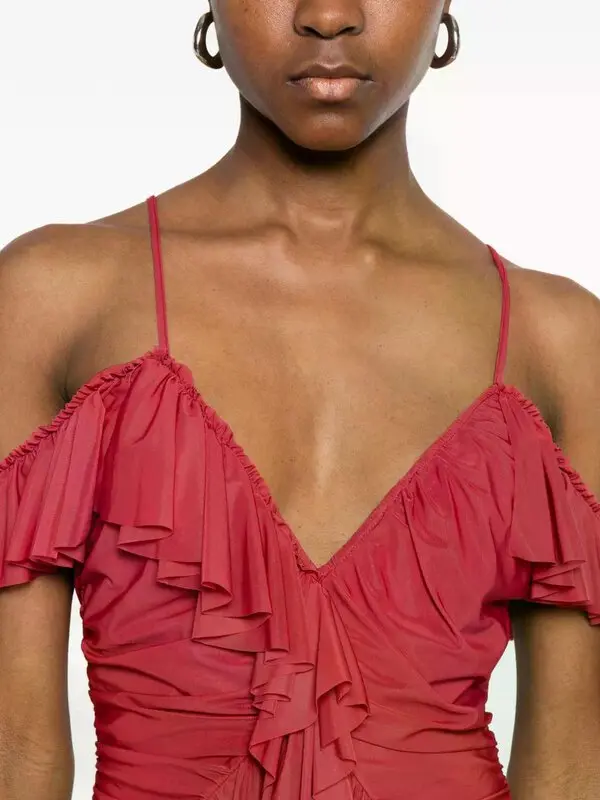 ANIYE BY Ruffled V-neck Mini Dress - Red