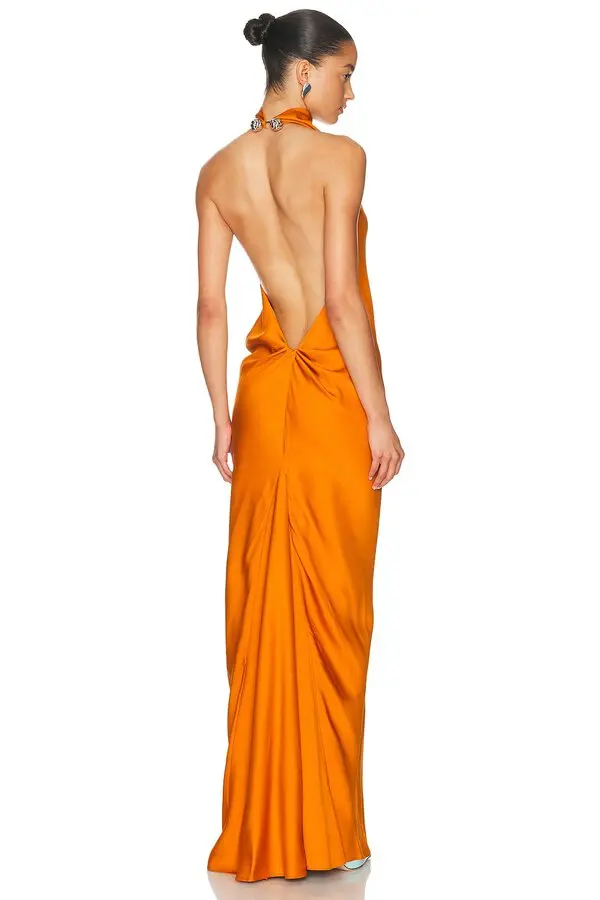 Brandon Maxwell Ophelia Sleeveless High Neck Gown - Sunset