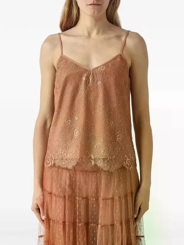 TWINSET Lace-embroidered Scalloped Top - Brown