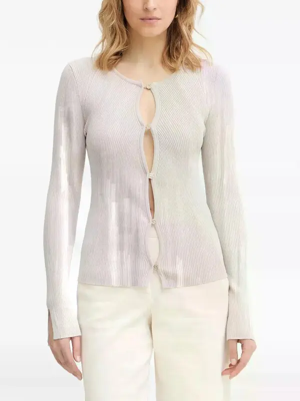 Guess Embellished Buttons Ribbed Cardigan - Neutrals