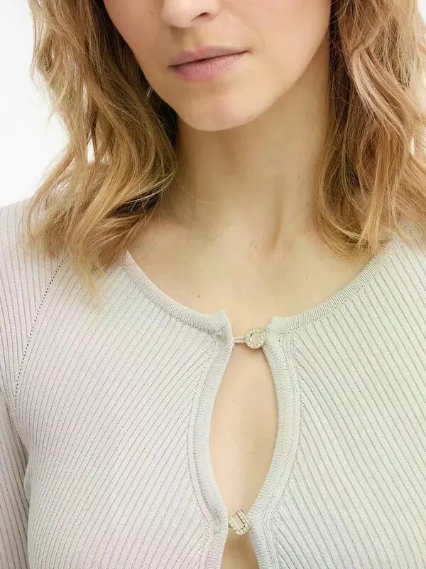 Guess Embellished Buttons Ribbed Cardigan - Neutrals