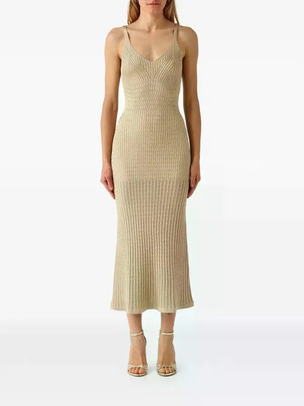 TWINSET Ribbed-knit Metallic Dress - Neutrals