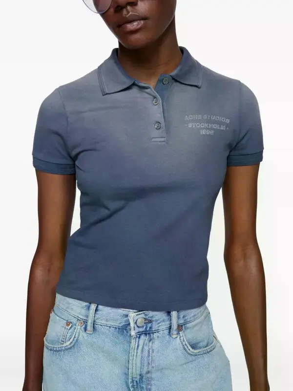 Acne Studios Faded Effect Logo Print Polo Shirt - Blue