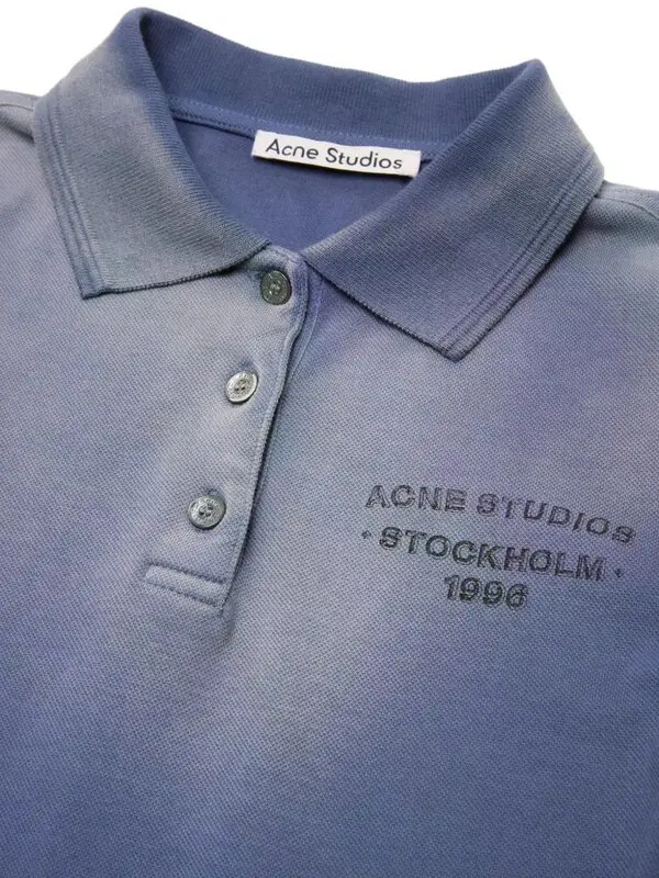 Acne Studios Faded Effect Logo Print Polo Shirt - Blue