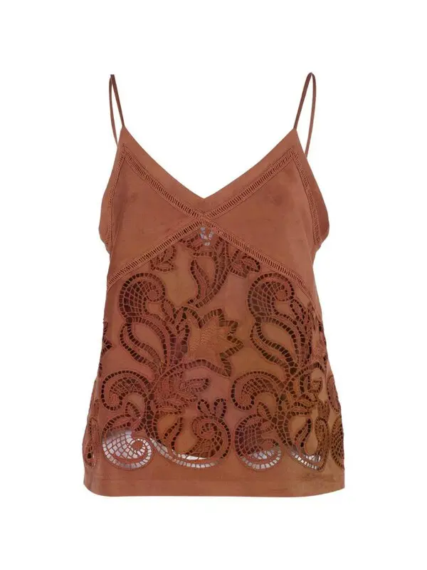 ERMANNO FIRENZE Lace-cutout V-neck Top - Brown