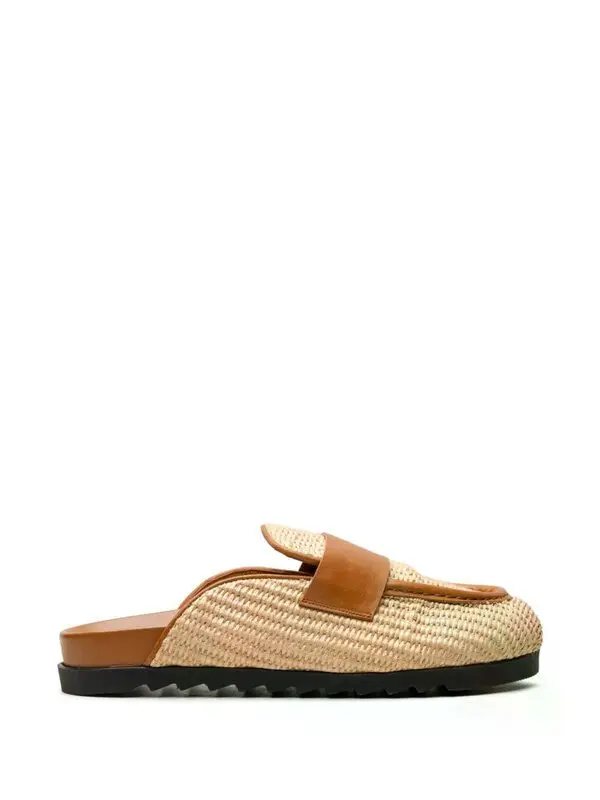 CHUCKIES Woven Raffia And Leather-trim Mules