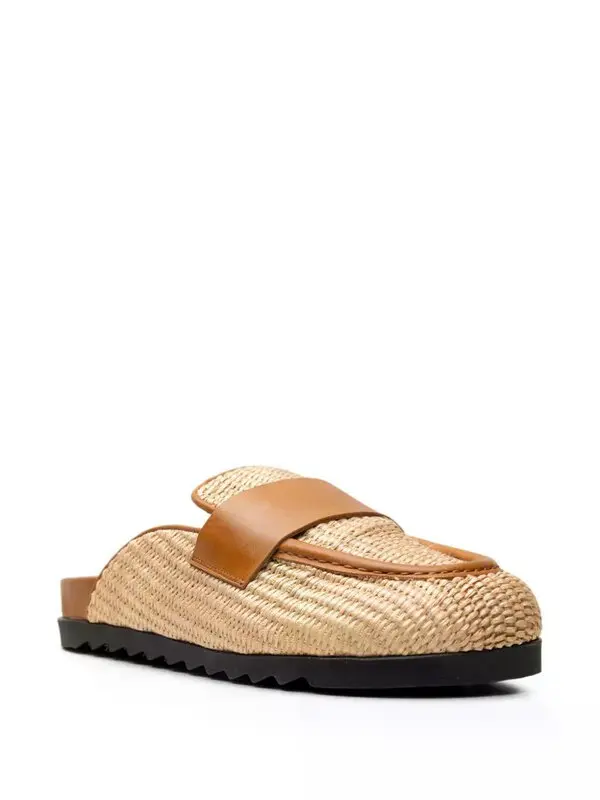 CHUCKIES Woven Raffia And Leather-trim Mules