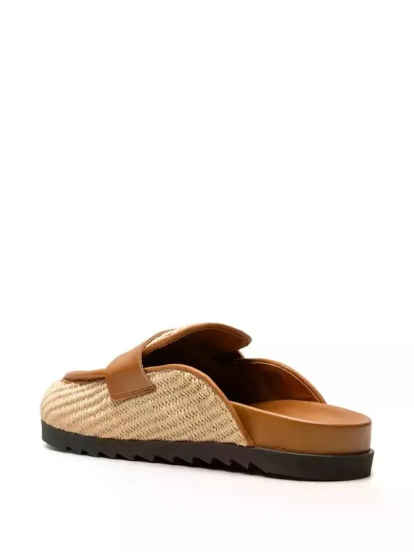 CHUCKIES Woven Raffia And Leather-trim Mules