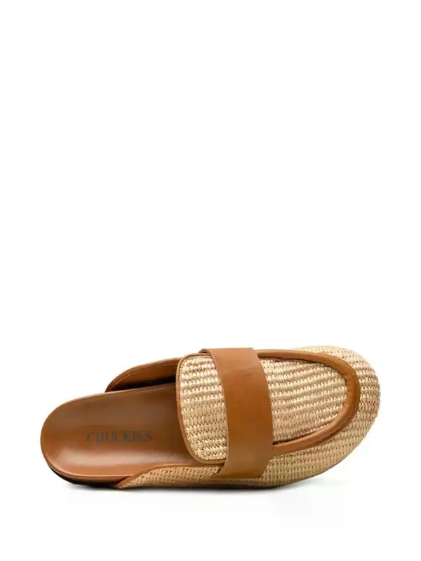 CHUCKIES Woven Raffia And Leather-trim Mules