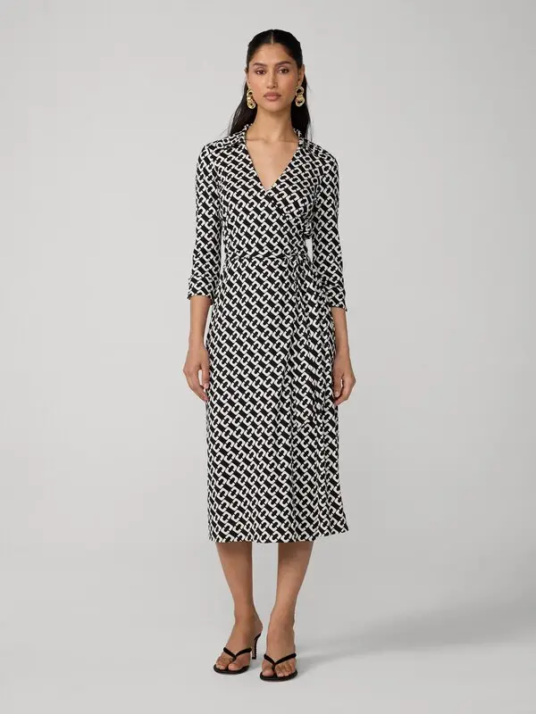 Diane Von Furstenberg Abigail Silk Jersey Midi Wrap Dress - Chain Link Medium Black