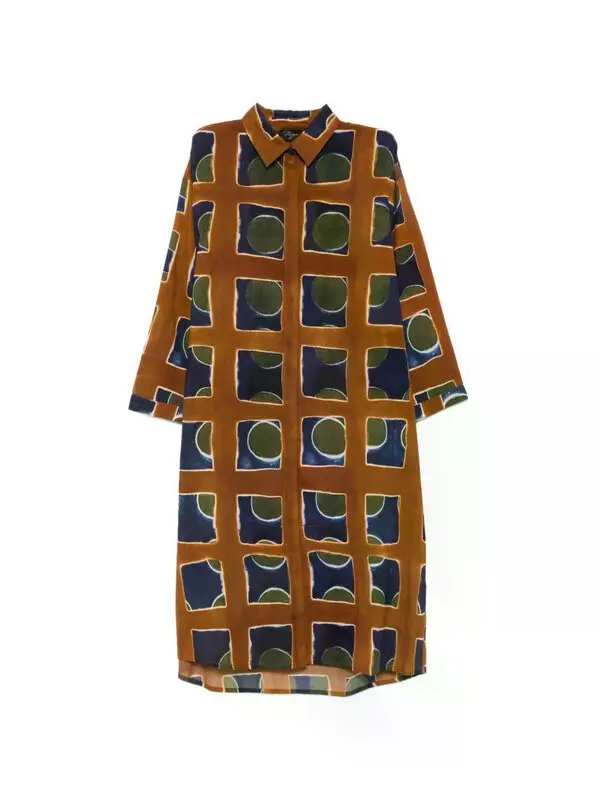 YAVI Geometric-pattern Midi Dress - Brown
