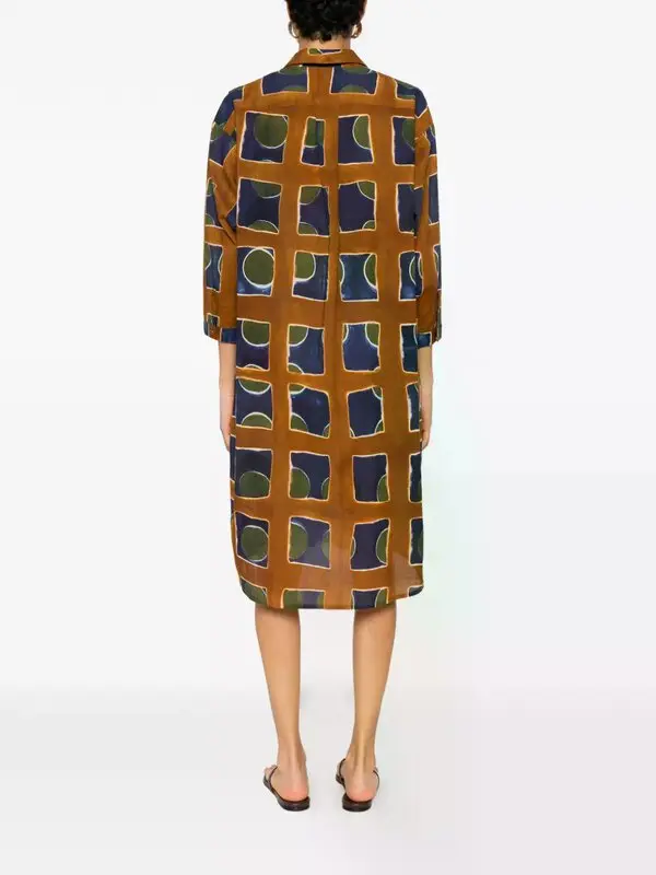 YAVI Geometric-pattern Midi Dress - Brown