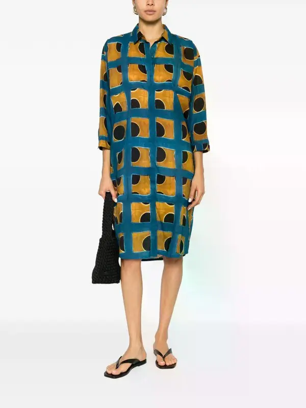 YAVI Geometric-pattern Midi Shirt Dress - Blue