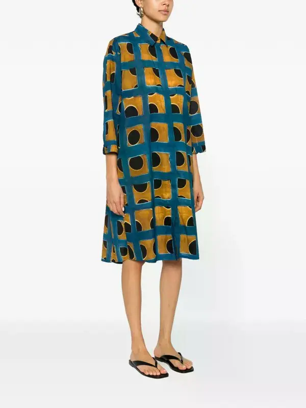 YAVI Geometric-pattern Midi Shirt Dress - Blue