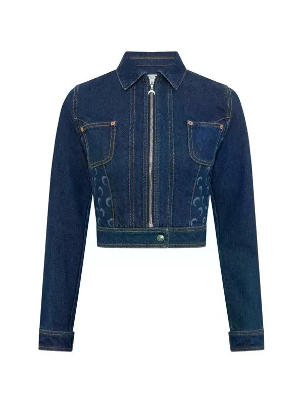 MARINE SERRE Cropped Denim Jacket With Moon Print