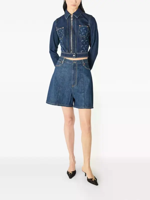 MARINE SERRE Cropped Denim Jacket With Moon Print