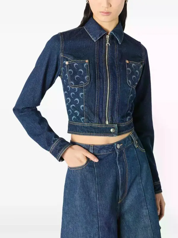 MARINE SERRE Cropped Denim Jacket With Moon Print
