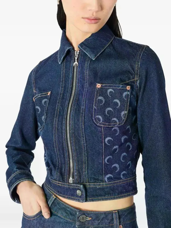 MARINE SERRE Cropped Denim Jacket With Moon Print