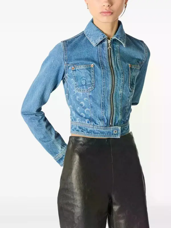 MARINE SERRE Cropped Moon Print Denim Jacket - Blue